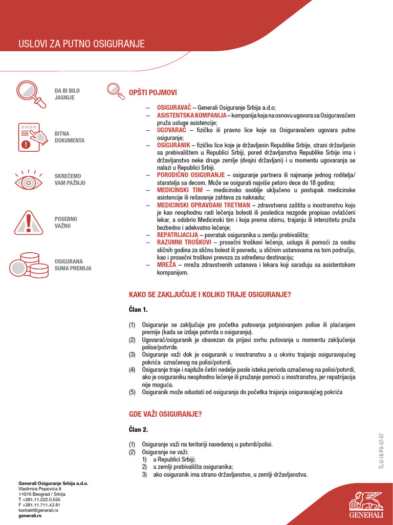 Uslovi Za Putno Osiguranje | PDF