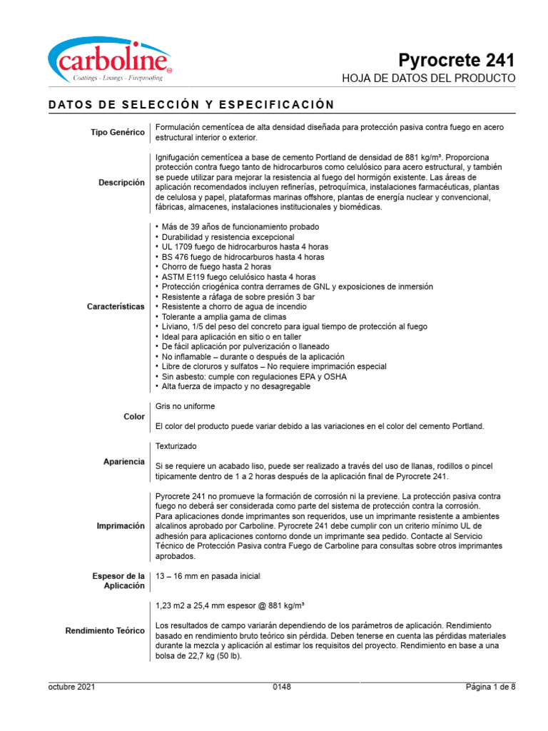 Pyrocrete 241 PDS | PDF | Hormigón | Acero