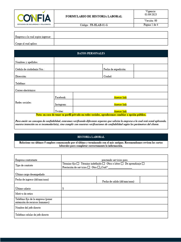 Confía - Formato Historia Laboral - 2023 | PDF | Salario | Gestión de ...