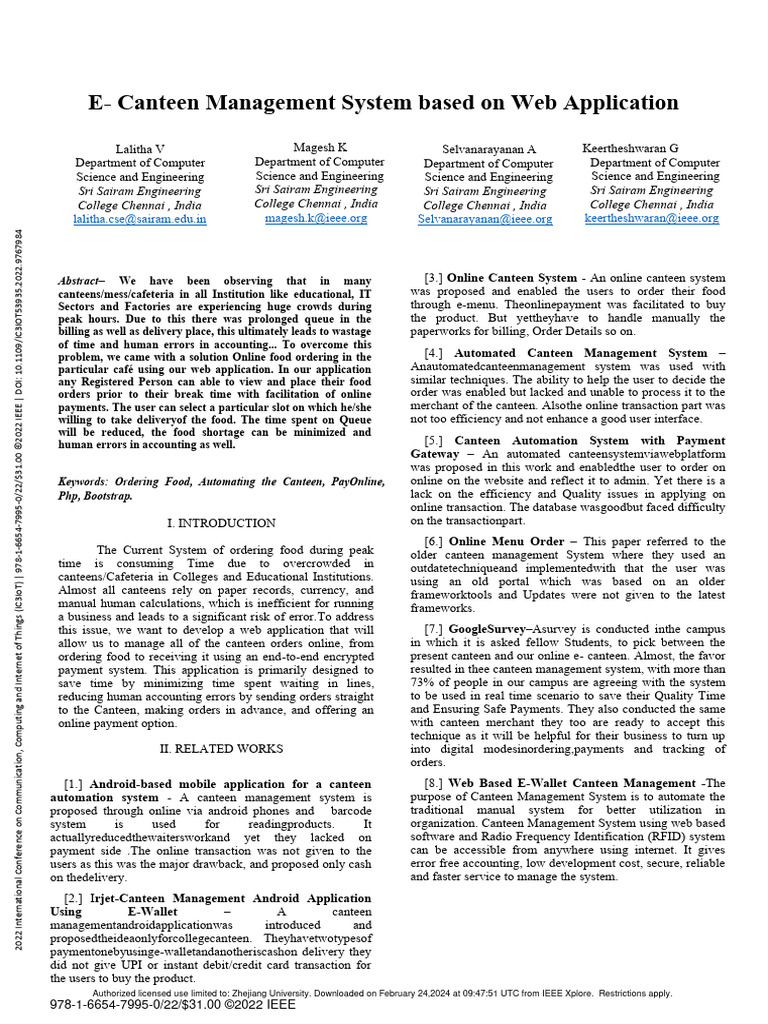 E-Canteen Management System Based On Web Application | PDF | Menu | Databases