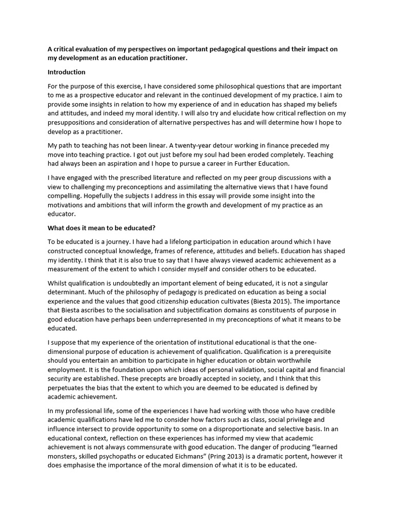 Sample Reflexive Essay 2 | PDF | Teachers | Learning
