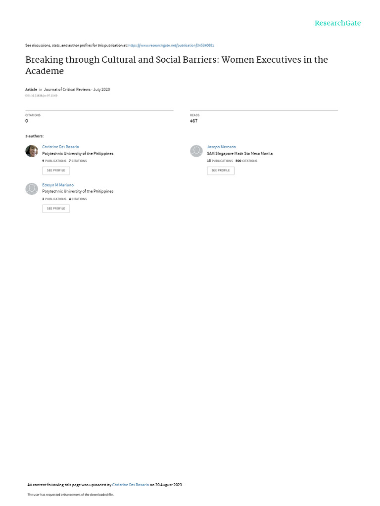 BREAKING THROUGH CULTURAL AND SOCIAL BARRIERS Full Paper | PDF | Labour ...