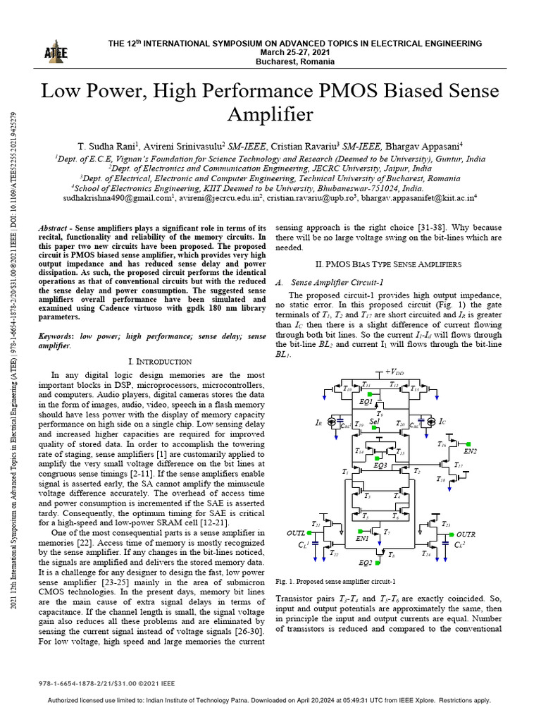 Low Power High Performance PMOS Biased Sense Amplifier | PDF ...
