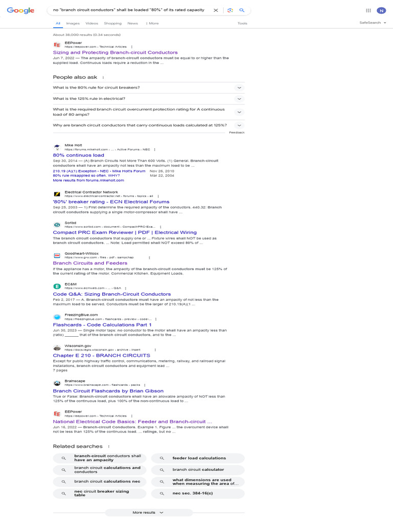 No "Branch Circuit Conductors" Shall Be Loaded "80%" of Its Rated Capacity - Google Search | PDF ...