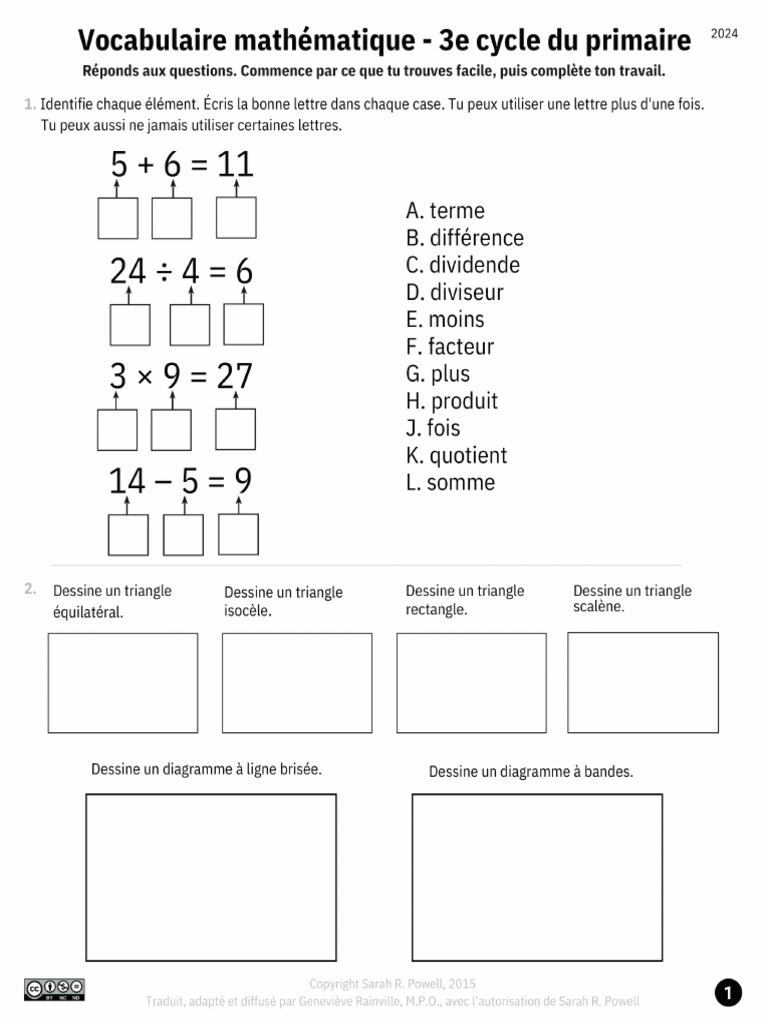 Vocabulaire Mathématiques - 3e Cycle Du Primaire - QC | PDF