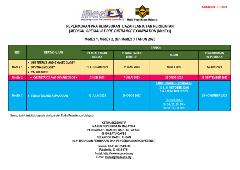 Jadwal Peperiksaan MedEx 2023 | PDF