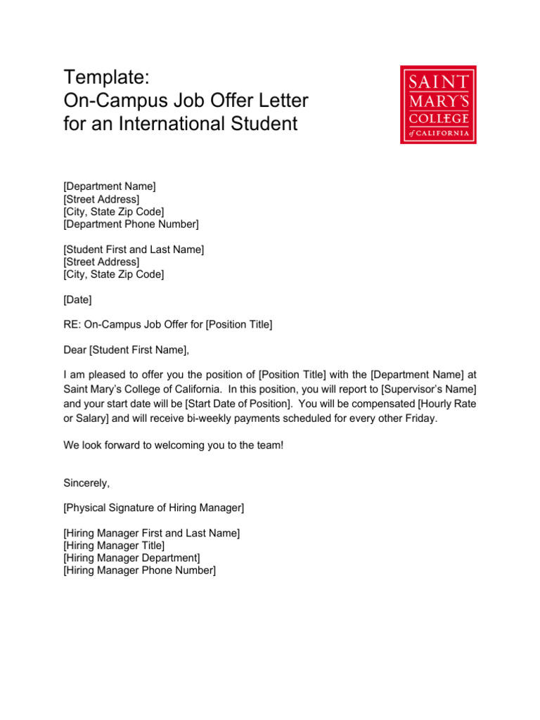 On-Campus Job Offer Letter Template | PDF | Business | Sports & Recreation
