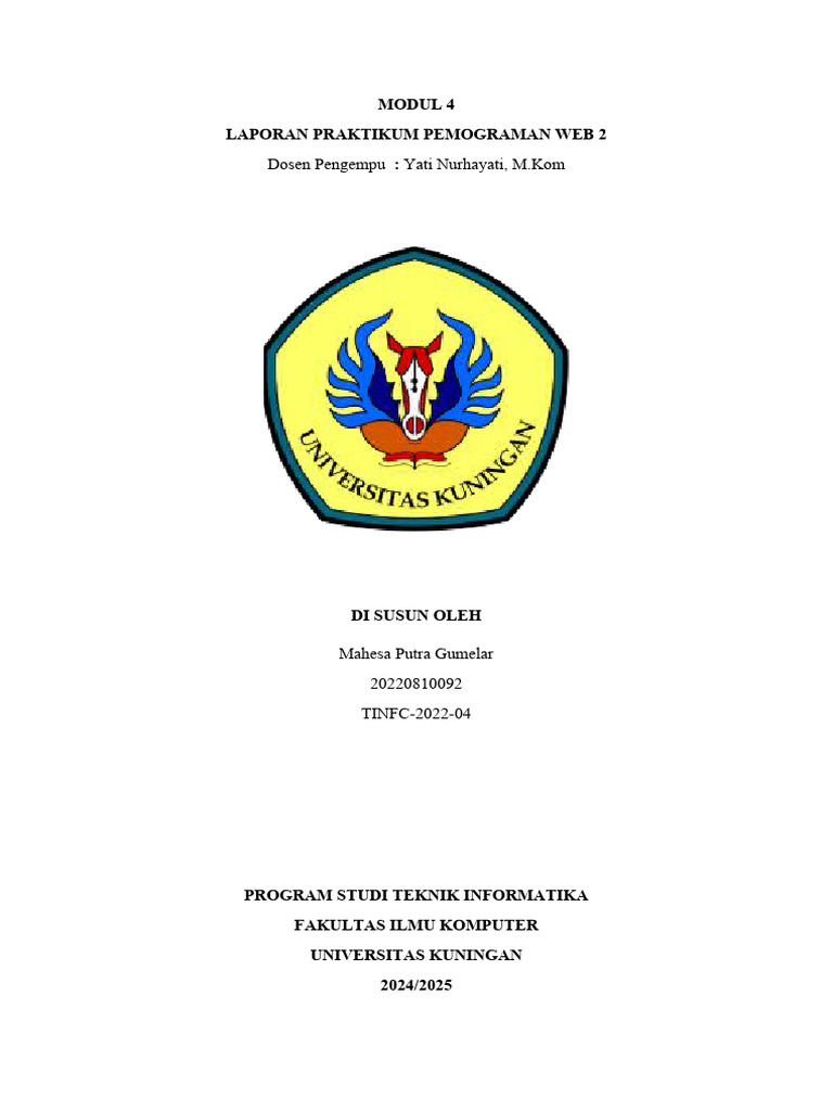 Laporan Praktikum Pemograman Web 2 Modul 4 - Mahesa Putra Gumelar | PDF