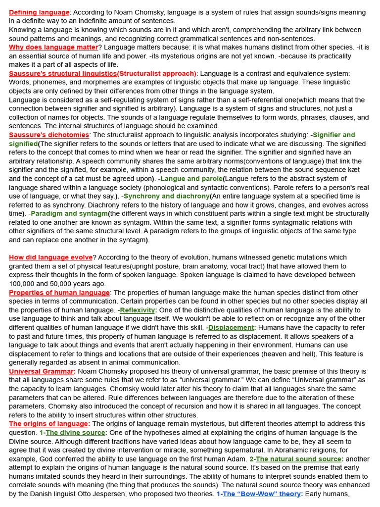 Intro To Language Summary | PDF | Second Language | Lateralization Of ...