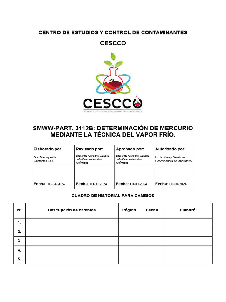 Determinación de Mercurio Mediante La Técnica Del Vapor Frío. (Smww ...
