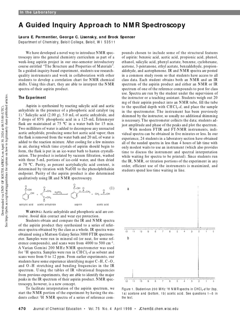 Parmentier Et Al 1998 A Guided Inquiry Approach To NMR Spectros | PDF ...