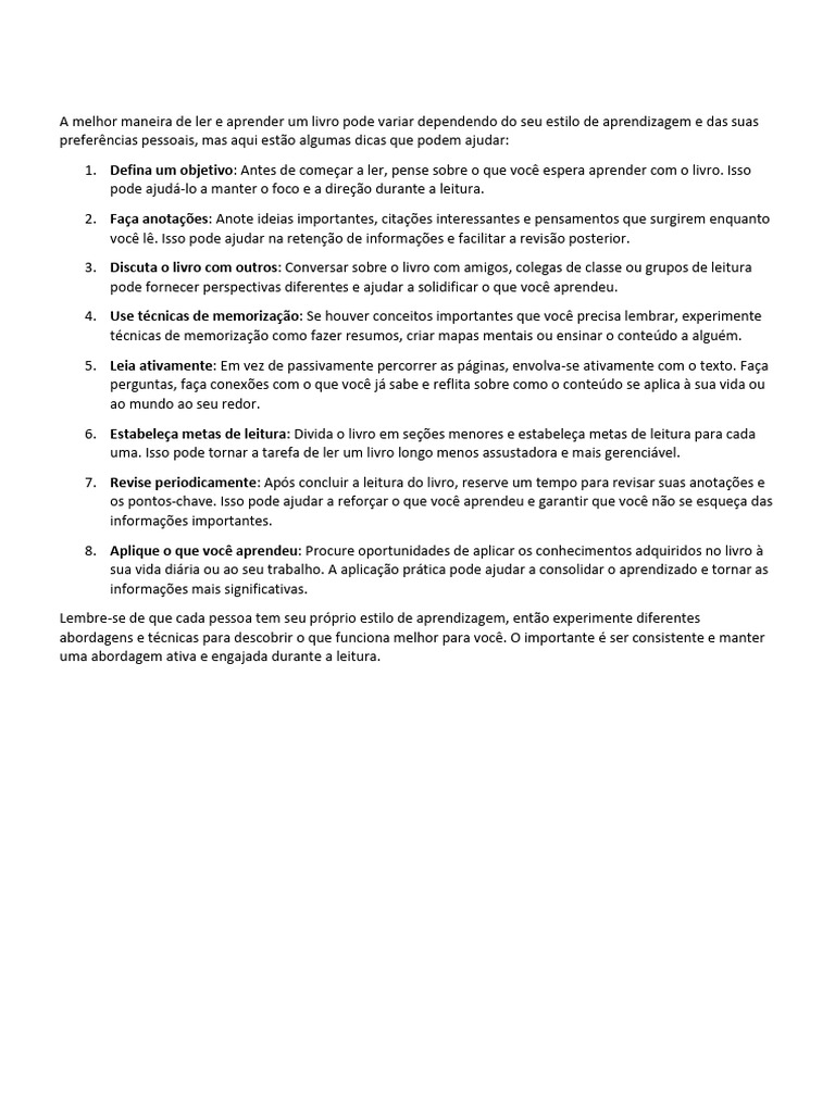 Qual A Melhor Maneira de Ler e Aprender Um Livro? | PDF | Autoajuda