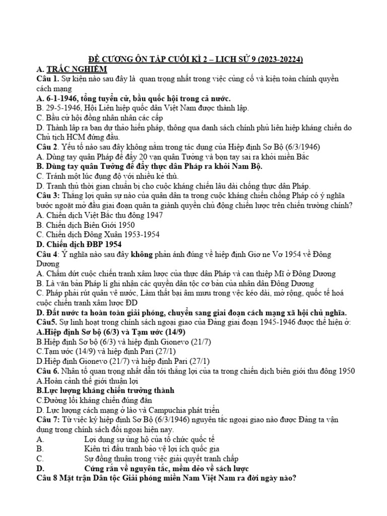 Đề Cương Cuối Kì 2 Ls9 | PDF