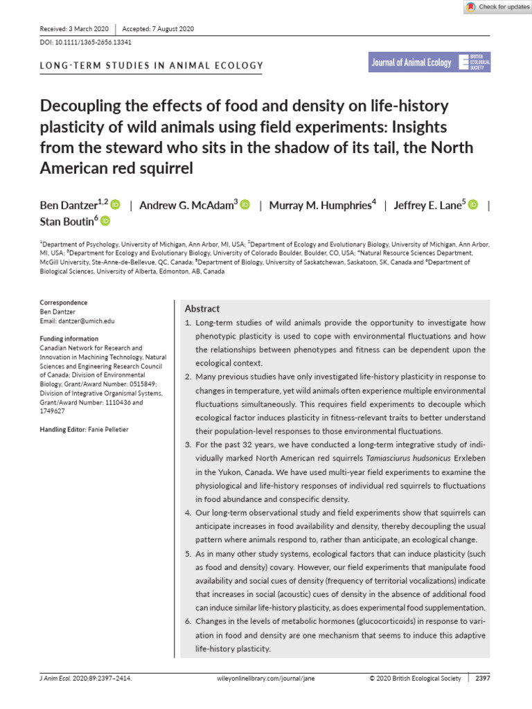 Journal of Animal Ecology - 2020 - Dantzer - Decoupling The Effects of ...