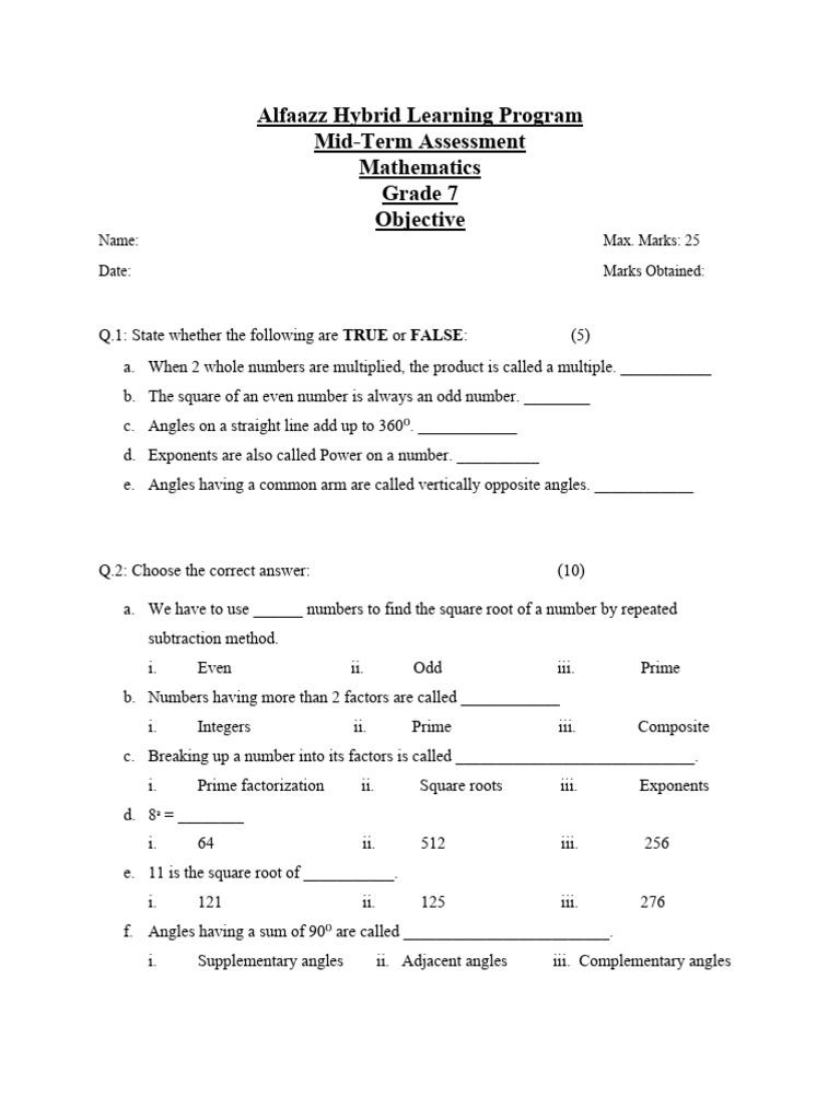 Grade 7 Midterm Assessment | PDF | Exponentiation | Numbers