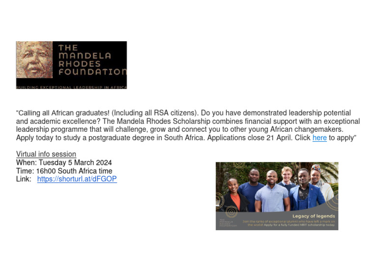 Mandela Rhodes Foundation 2025 Scholarship Call Poster | PDF