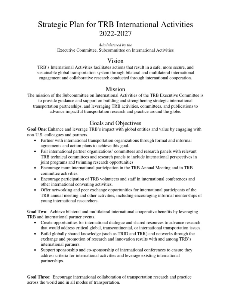 TRB International Activities Strategic Plan 2022 2027 PDF