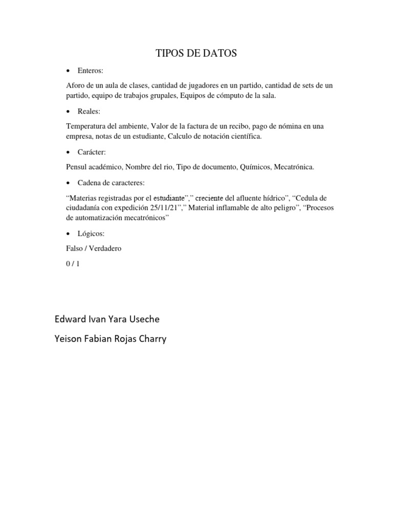 Tipos De Datos En Programación Pdf 6876