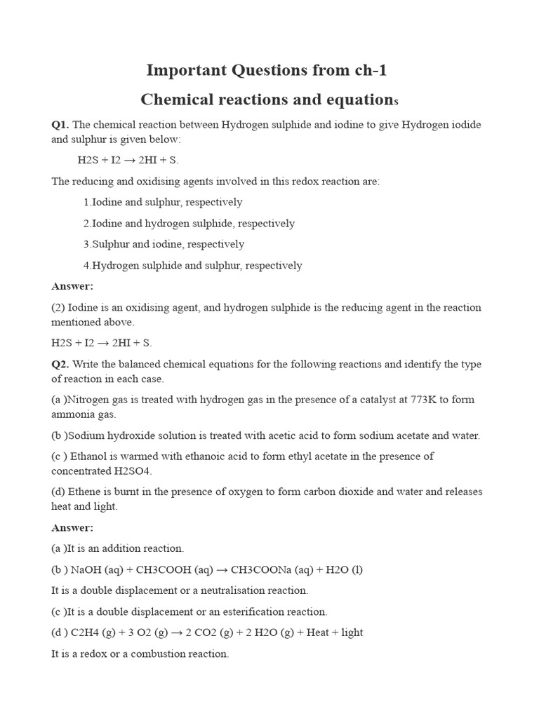 Revision Questions ch-1 Chemistry | PDF | Chemical Reactions ...