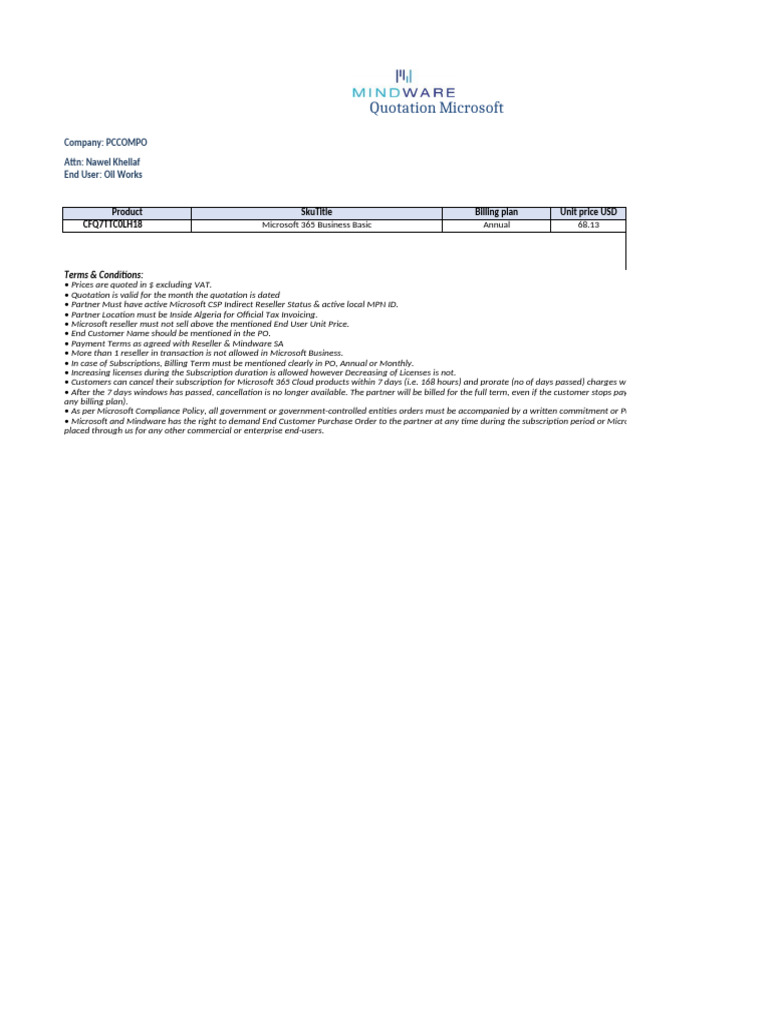 Microsoft 365 Business Quote | PDF | Microsoft | Subscription Business ...