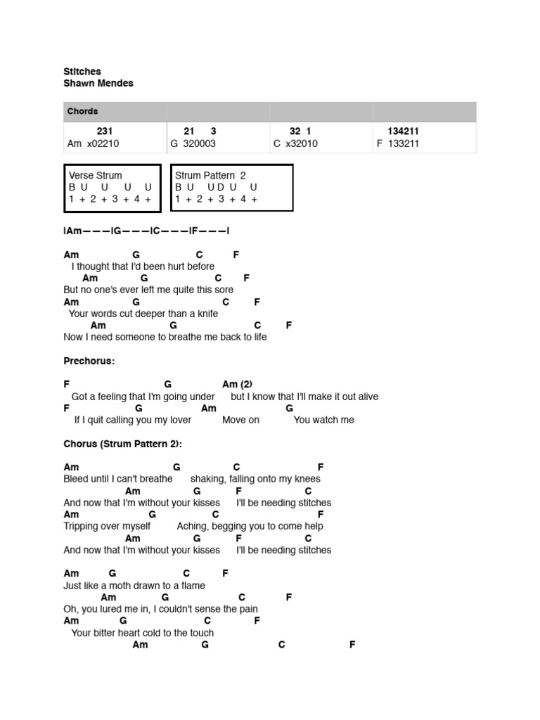 Stitches Guitar Chords and Strumming | PDF | Song Structure