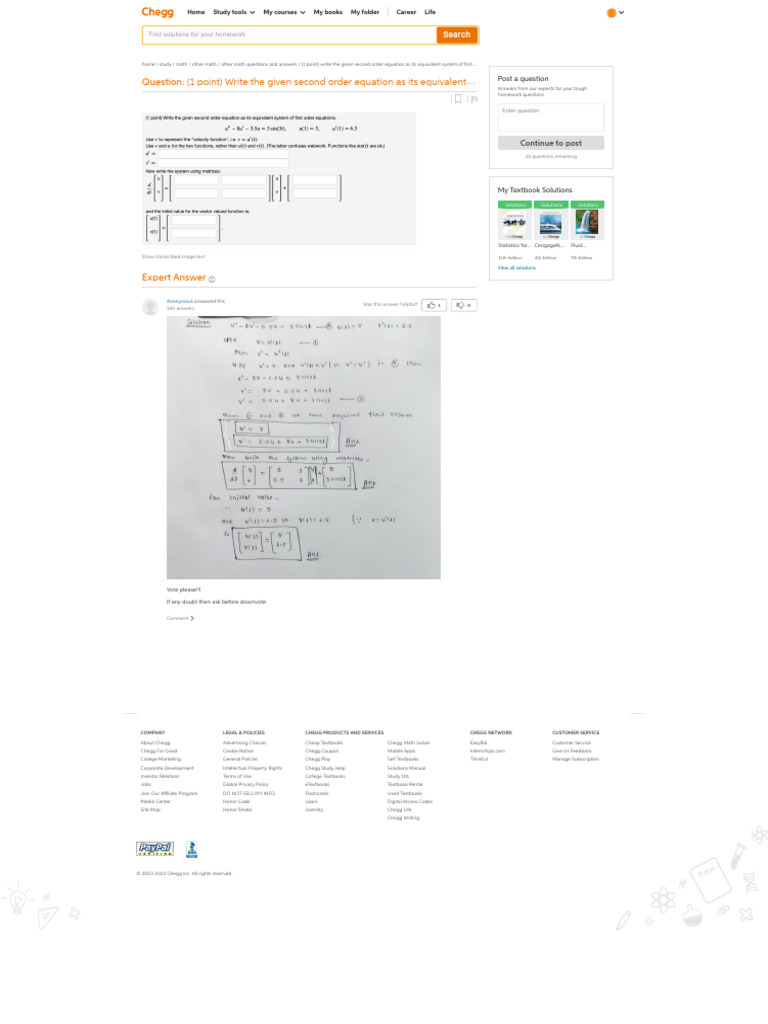(1 Point) Write The Given Second Order Equation As... | PDF | Mass Media
