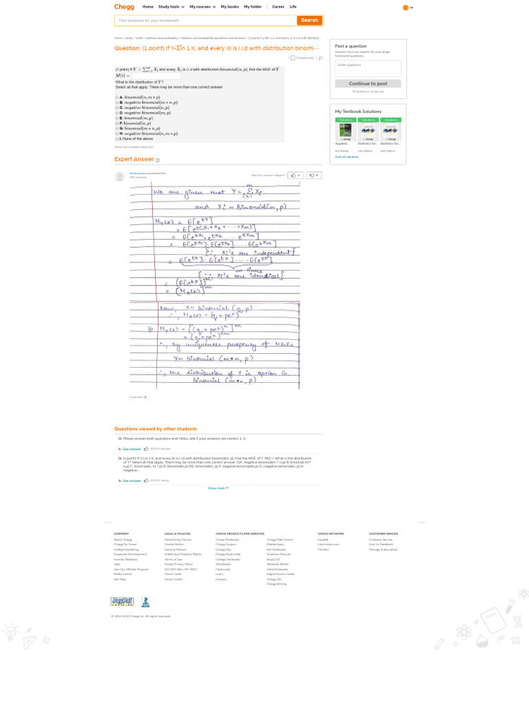 (1 Point) If Y-Σǐn 1 X, And Every Xi Is I.i.d With... | PDF (1 Point) If Y-Σǐn 1 X, And Every Xi Is I.i.d With... | PDF