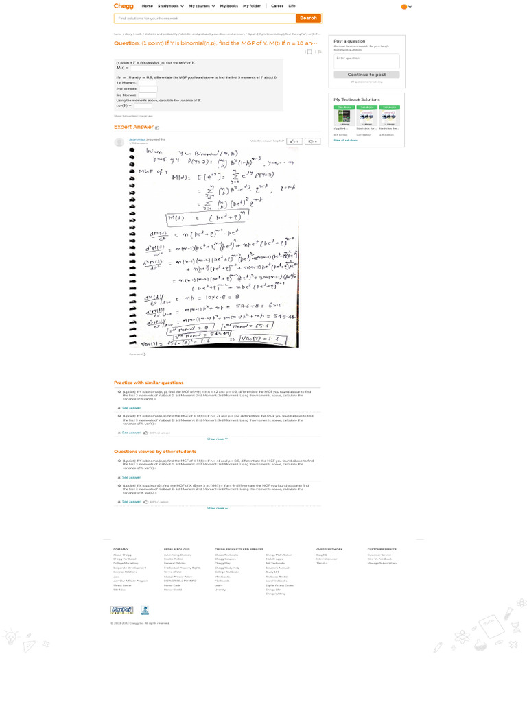 (1 Point) If Y Is Binomial (N, P), Find The MGF of Y... | PDF (1 Point) If Y Is Binomial (N, P), Find The MGF of Y... | PDF