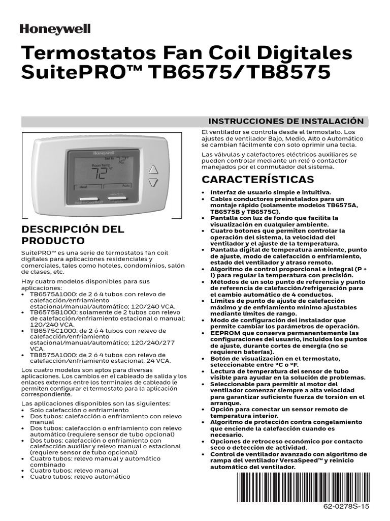 Termostatos Fan Coil Digitales Suitepro™ Tb6575/Tb8575: Características ...