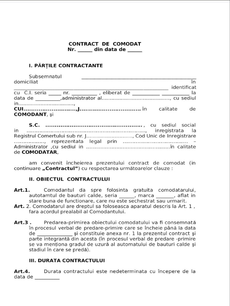 Contract de Comodat | PDF