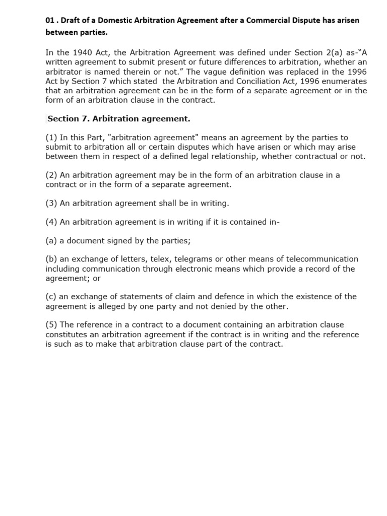Draft Domestic Arbitration Agreement | PDF | Arbitration | Government