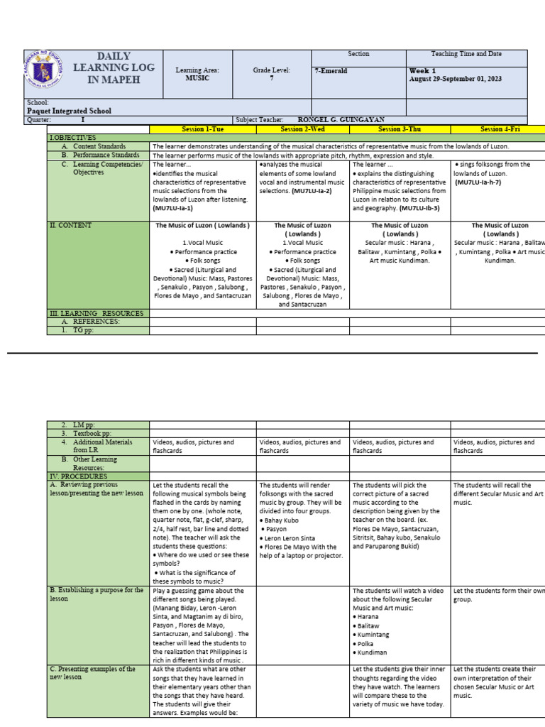 Music Week 1 | Download Free PDF | Learning | Behavior Modification