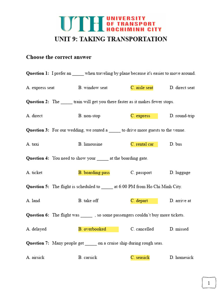 B2.2 - Unit 9 - Practice Quiz BAI LAM | PDF | Transport