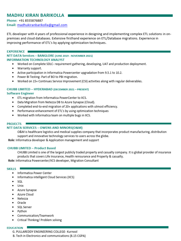 ETL Developer Resume: 4 Years Experience | PDF | Business