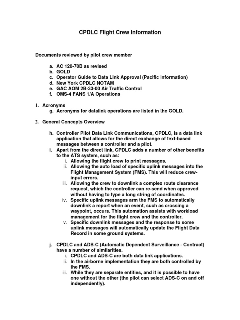 CPDLC+Crew+Information+v2 1 | PDF | Air Traffic Control | Aviation