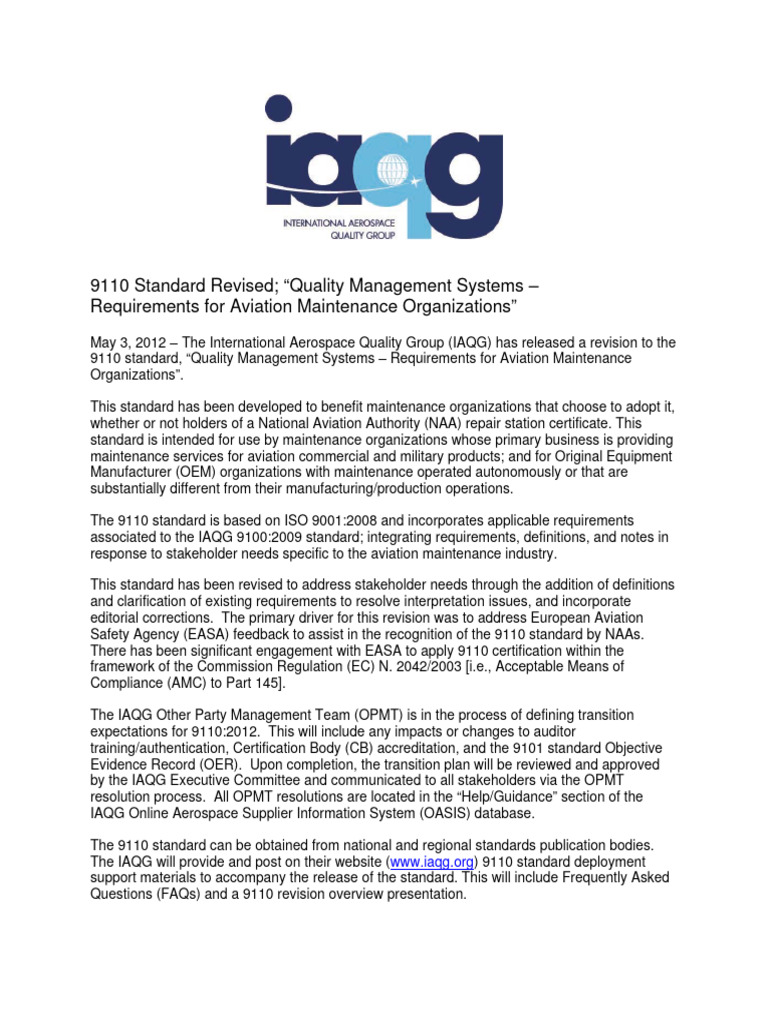 9110 Pressrelease | PDF | Quality Management | Iso 9000