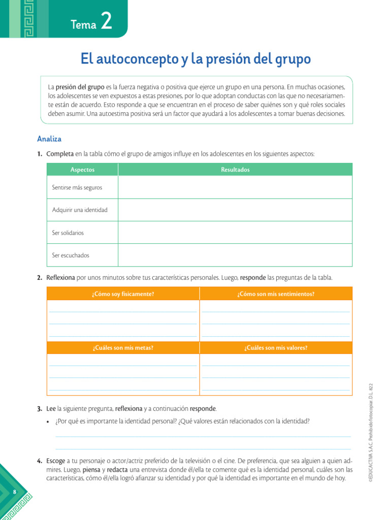 Tema 2 El Autoconcepto Guía | PDF | Ciencias del comportamiento ...