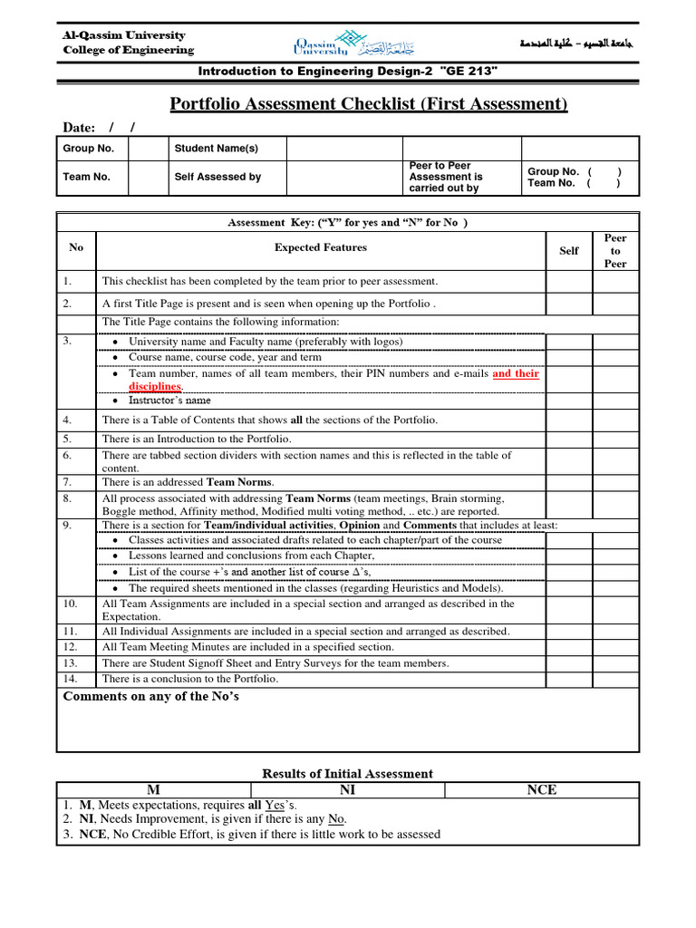 Engineering Design Portfolio Checklist | PDF | Learning | Cognition