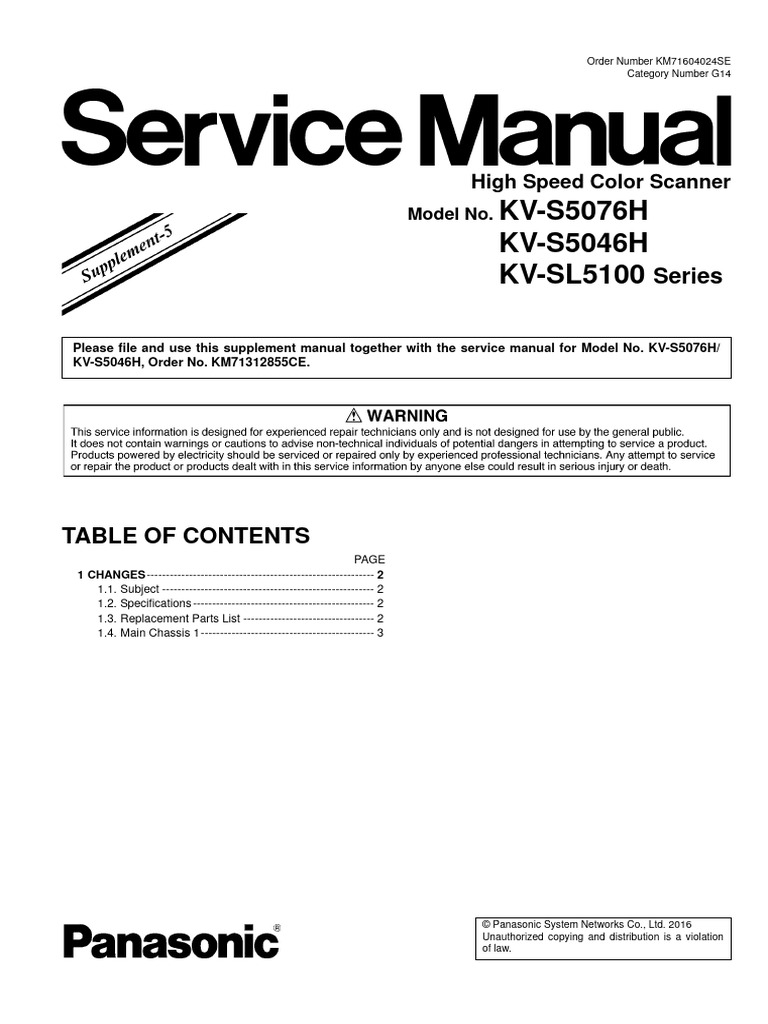 Servicemanual Panasonic kv-s5046h 5076h s5 | PDF | Image Scanner | Computing