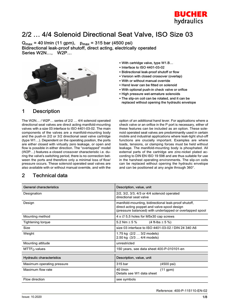 W2N/W2P Solenoid Directional Valves | PDF | Valve | Mechanical Engineering