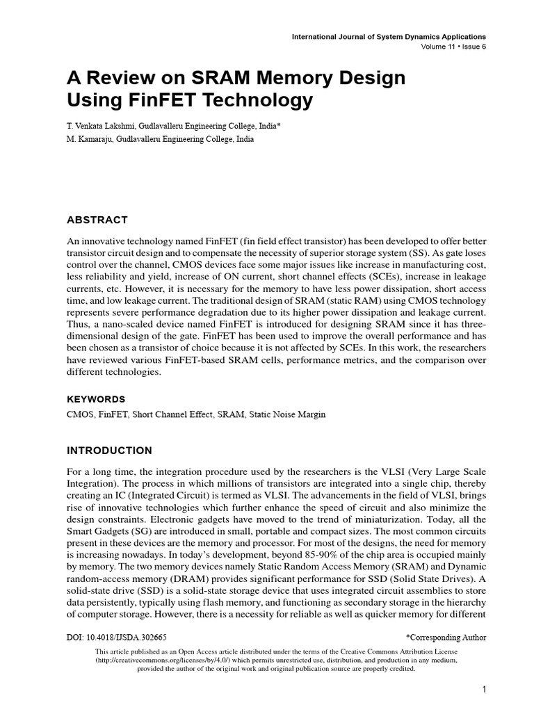 A Review On SRAM Memory Design Using FinFET Techno | PDF | Random ...