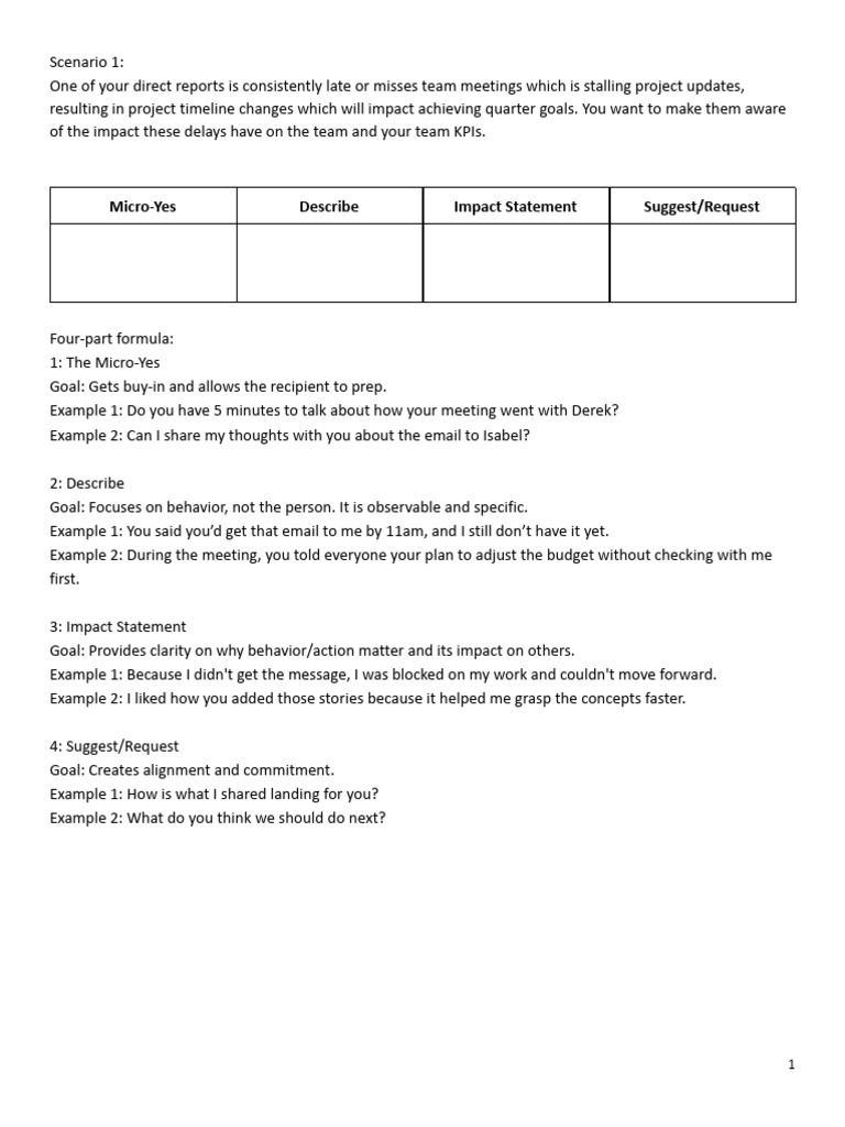 Feedback Chart With Scenarios - Giver | PDF | Psychological Concepts ...