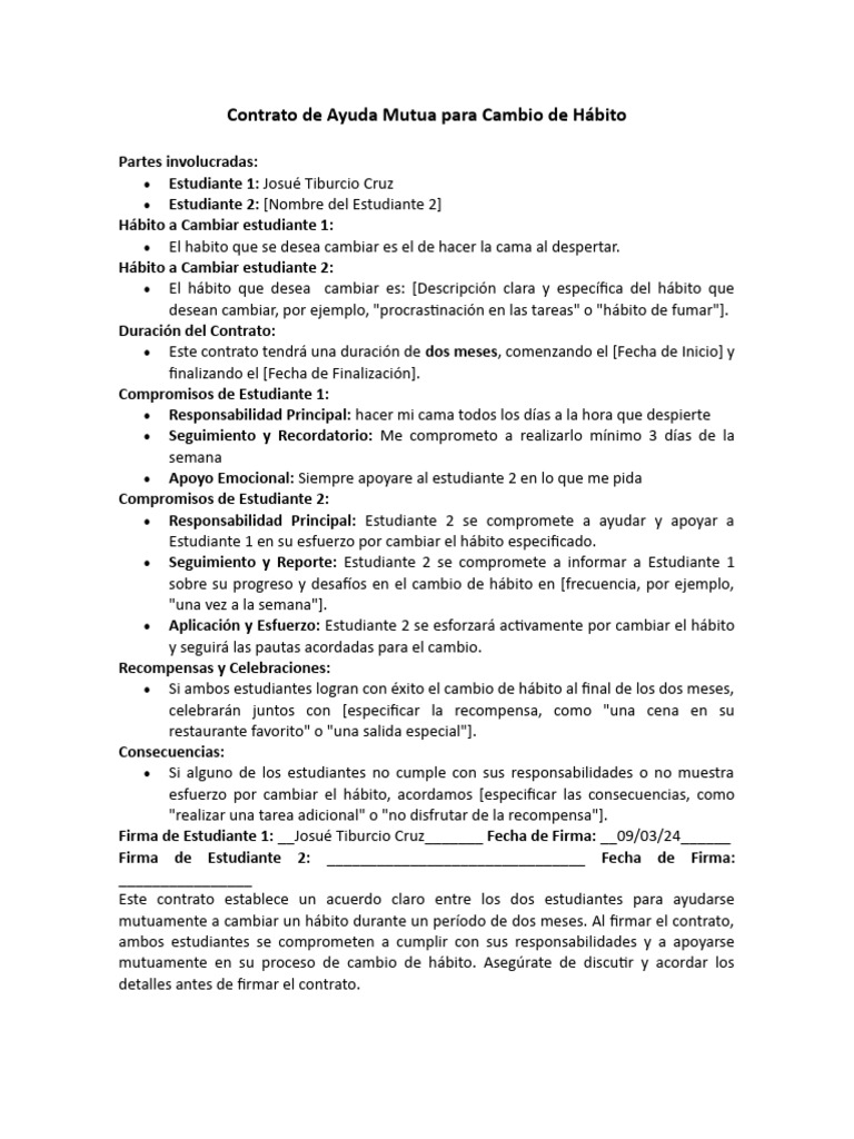 Contrato de Ayuda Mutua para Cambio de Hábito | PDF