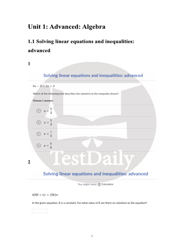 1 1 Solving Linear Equation And Inequalities Pdf