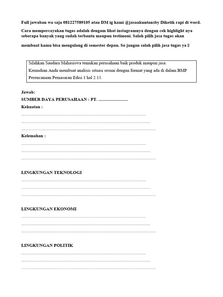 Tugas 1 Perencanaan Pemasaran | PDF | Karier & Perkembangan | Bisnis