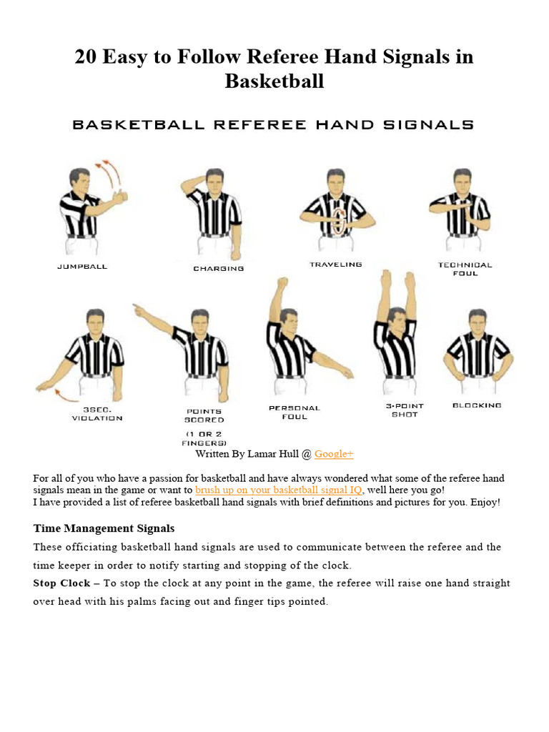 Basketball Referee Signals Guide | PDF | Hand | Ball Games