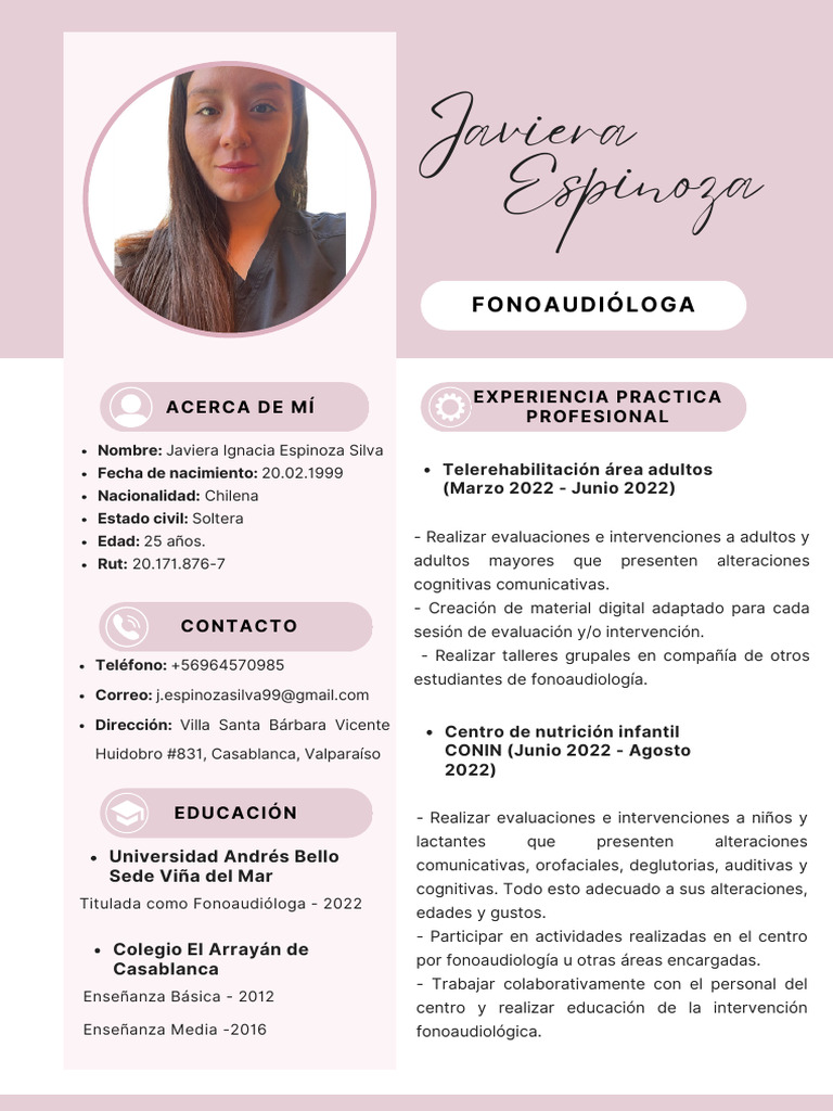 Fonoaudióloga Chilena: Experiencia y Educación | PDF | Crecimiento personal y profesional ...