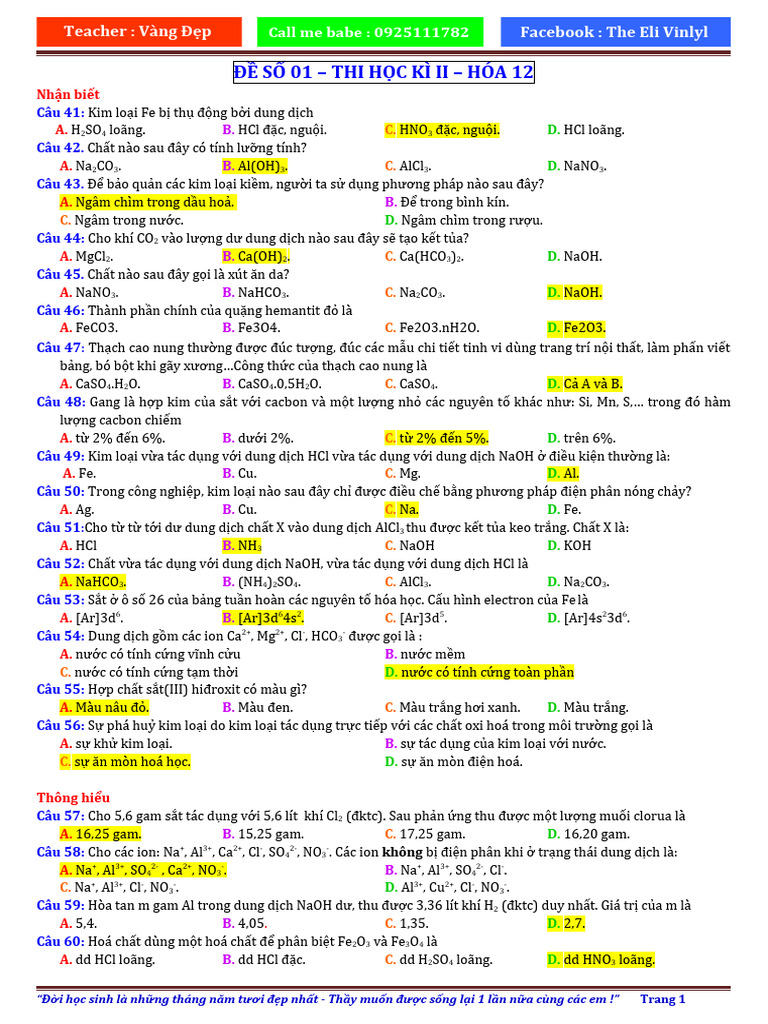 6 DE THI HOC KI II HOA 12 SIEU PHAM CAU VANG de 1 | PDF