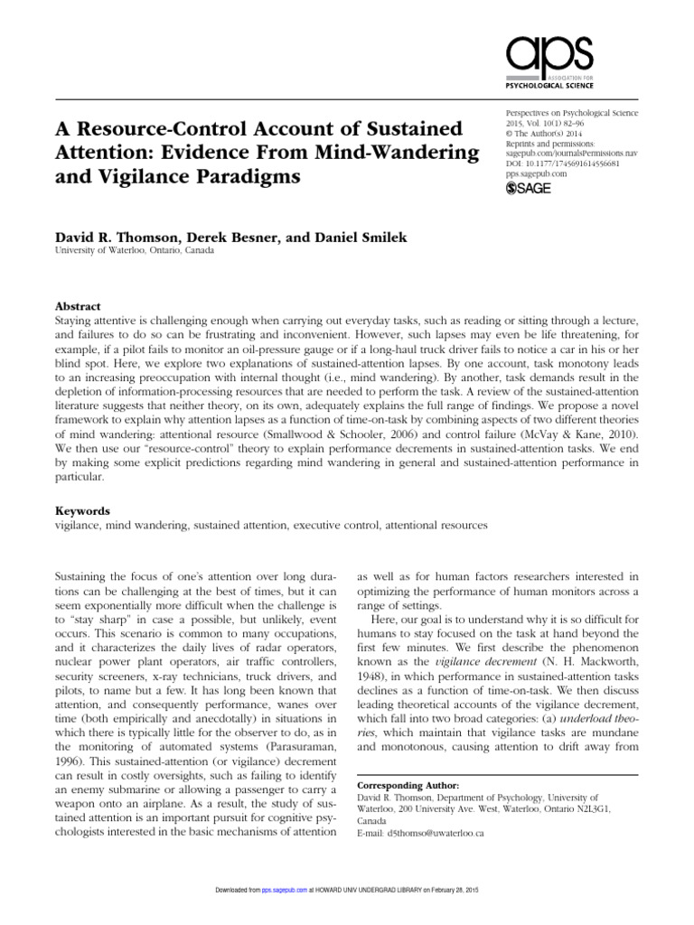 Thomson 2015 | PDF | Mind Wandering | Attention