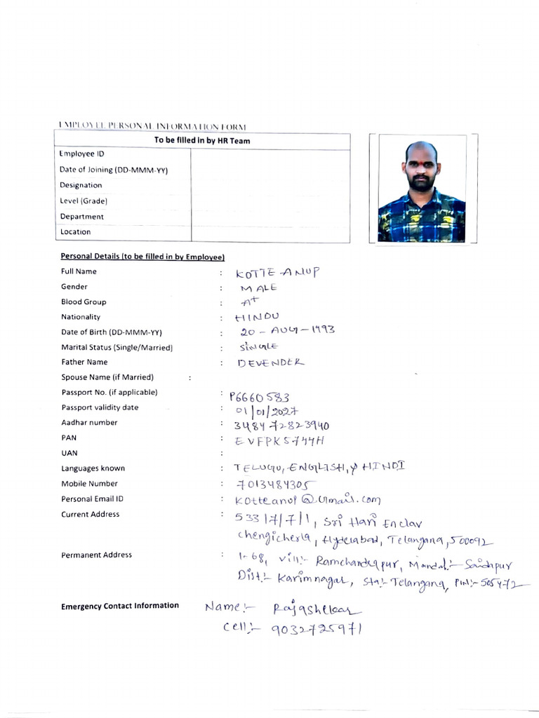 HCL Onboarding Personal Information Form | PDF | Pension